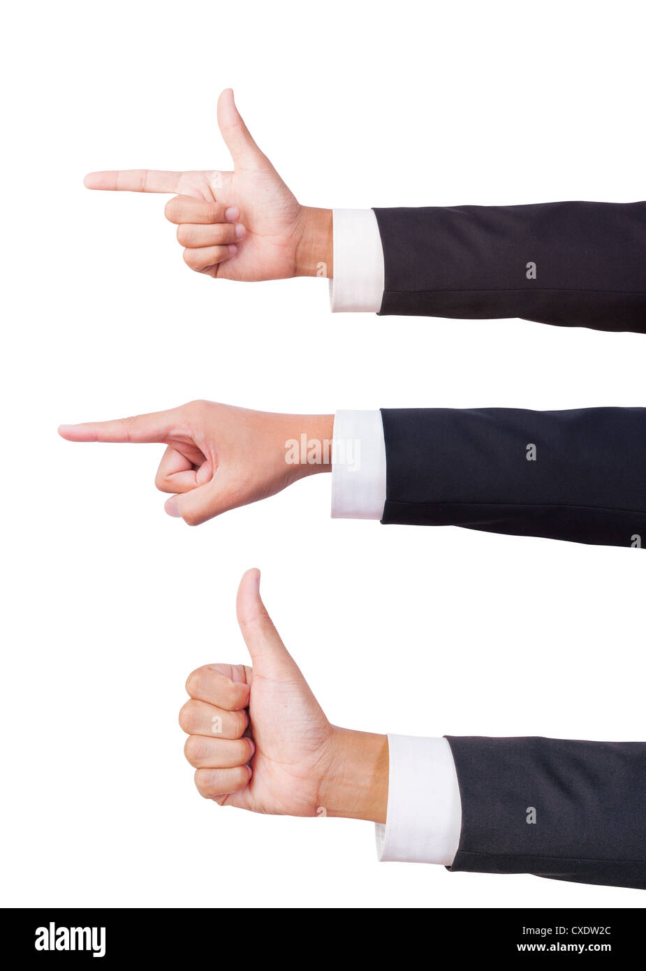 businessman three hand sign isolated on white Stock Photo - Alamy