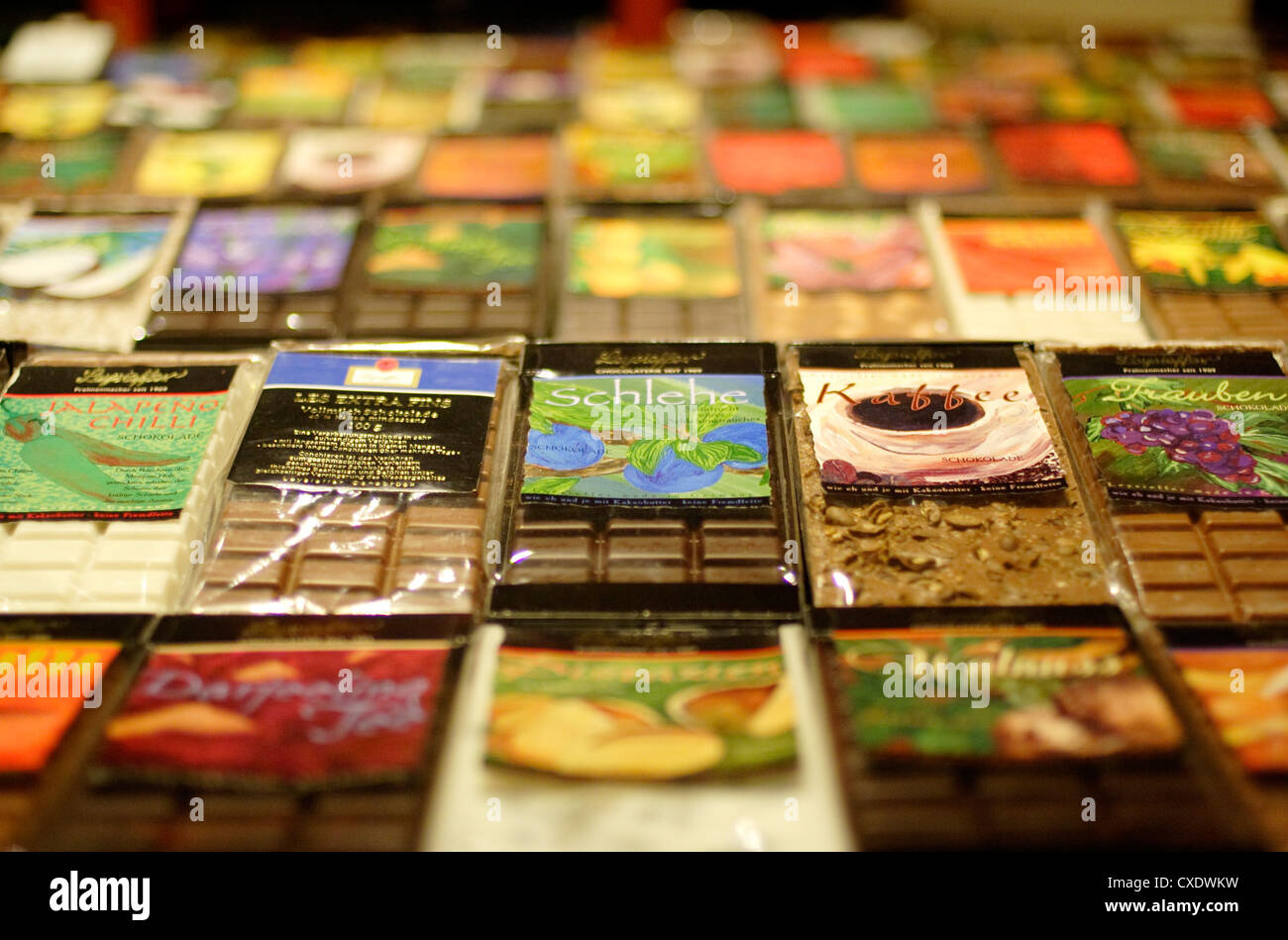 Berlin, exotic chocolates in the shop window of Leysieffer Stock Photo ...