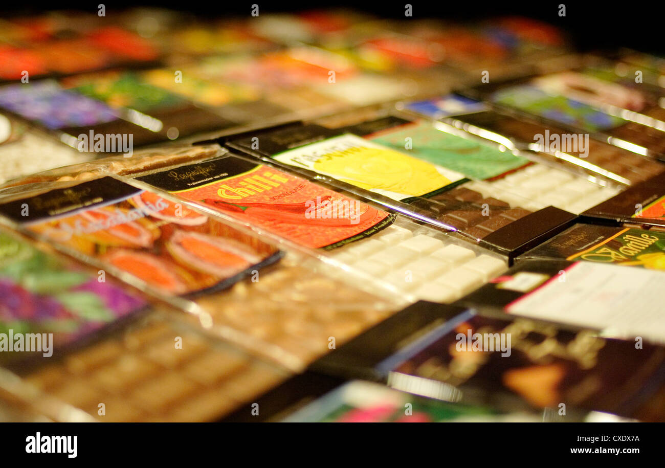 Berlin, exotic chocolates in the shop window of Leysieffer Stock Photo ...