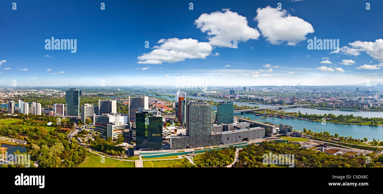 Amazing skyline of Danube-City Vienna at the Danube River Stock Photo ...