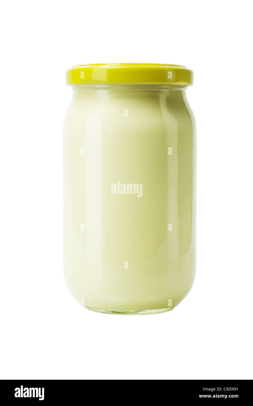 Jar cream on yellow background Cut Out Stock Images & Pictures - Alamy