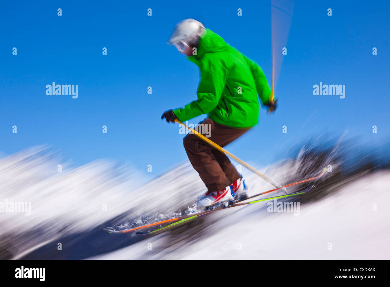 Skier flying off a ramp, Whistler Mountain, Whistler Blackcomb Ski ...