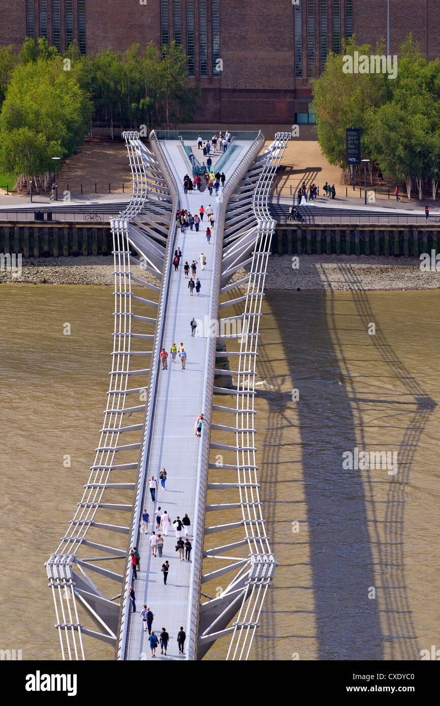Aerial view of Tate Modern and Millennium Bridge, Bankside, taken from ...