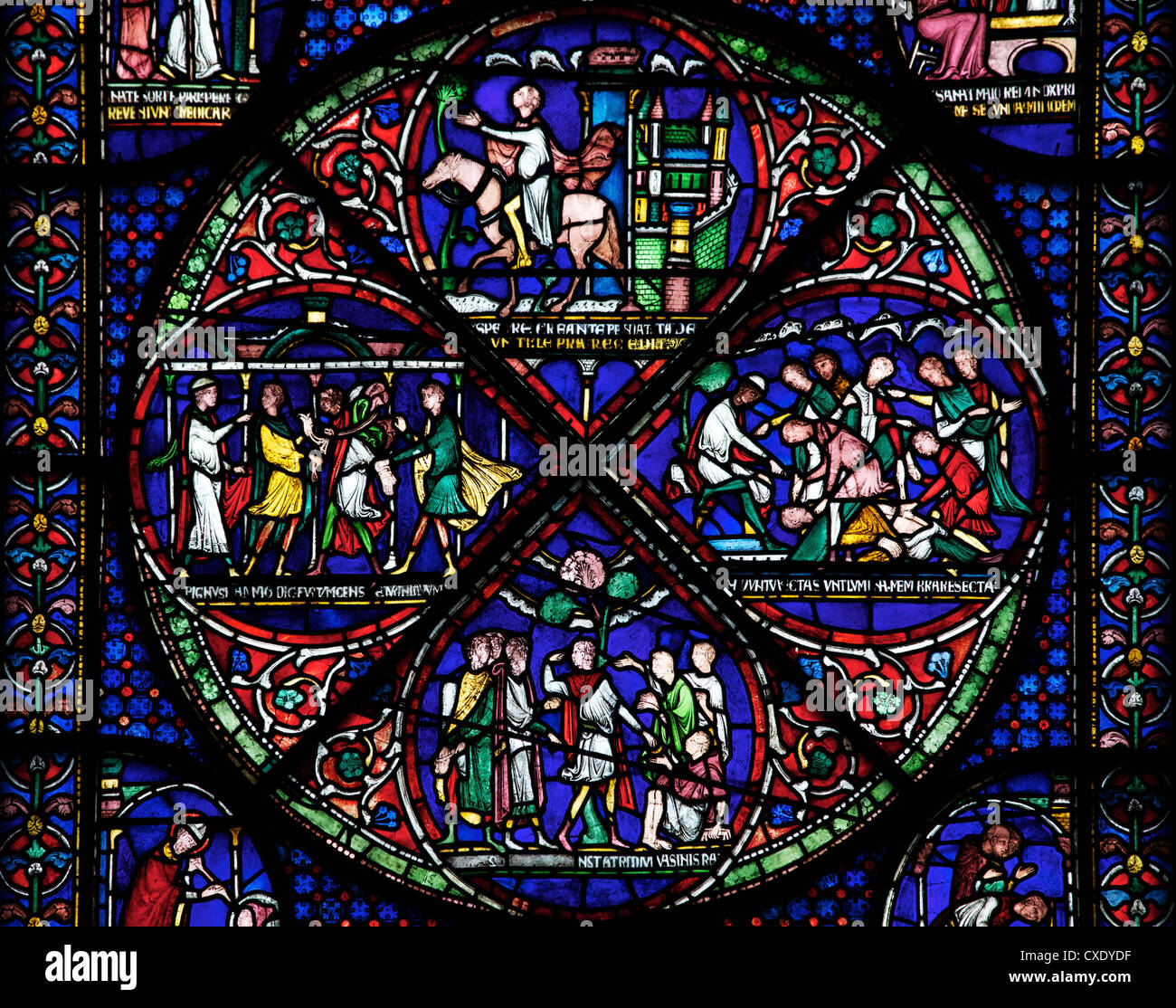 Medieval stained glass depicting the Cure of Eilward of Westoning ...