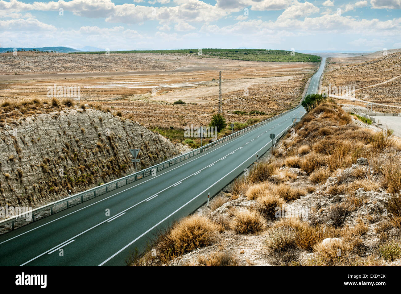 Asphalt road and white line marking. Close up low viewpoint Stock Photo ...