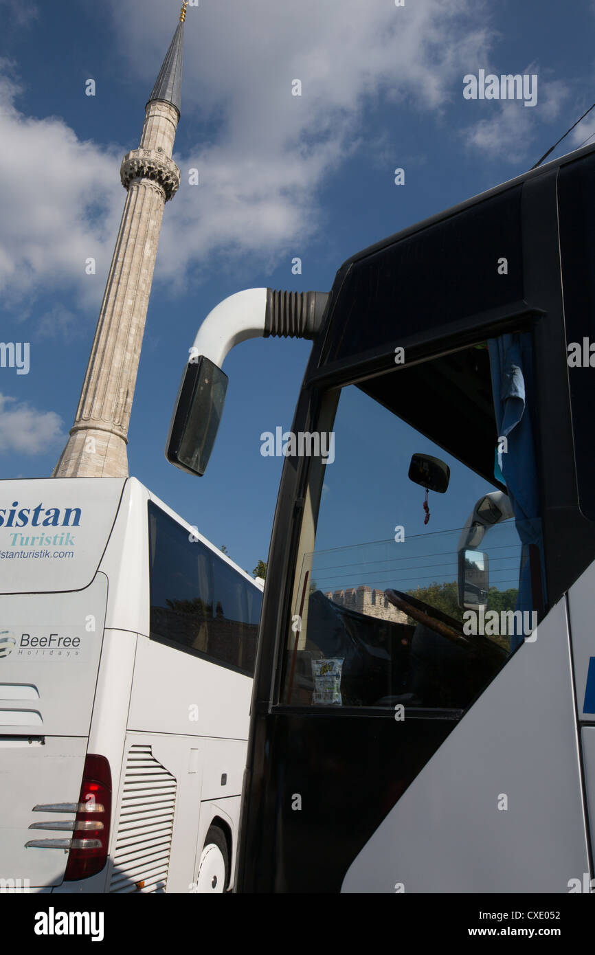 Tourist buses and coaches outside Hagia Sophia, in Istanbul, in Turkey ...