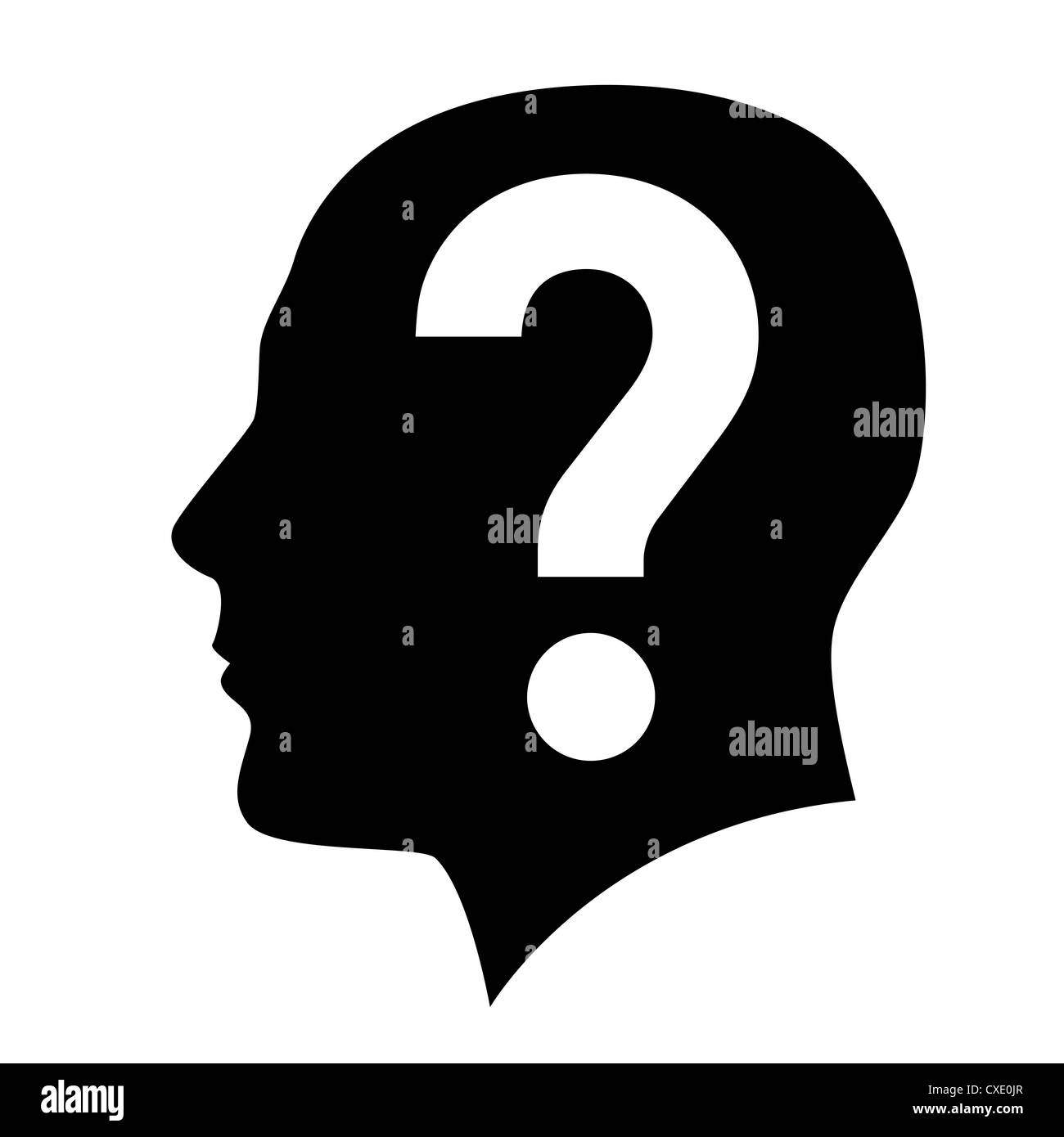 Human head with question mark symbol on white Stock Photo - Alamy