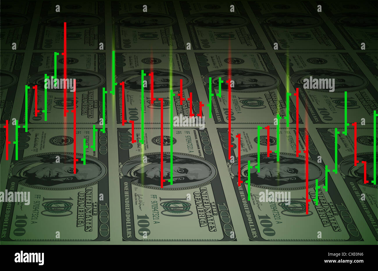 Exchange chart on dollars background. Illustration for design Stock ...