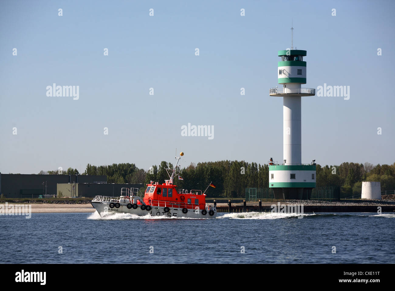 Kiel lighthouse and pilot boat Stock Photo - Alamy