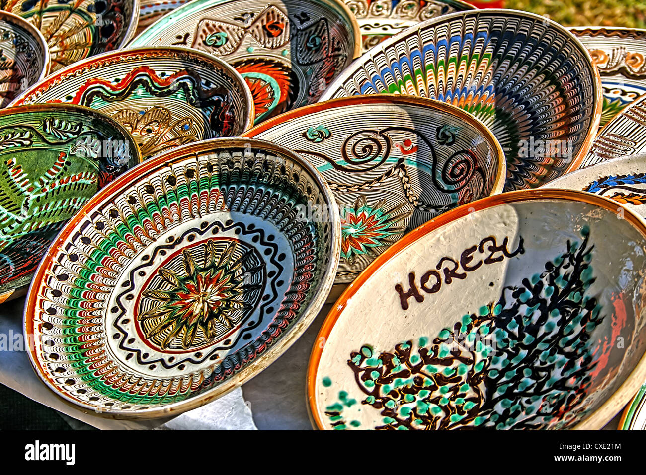 Romanian traditional ceramic plates Horezu area, Romania Stock Photo ...