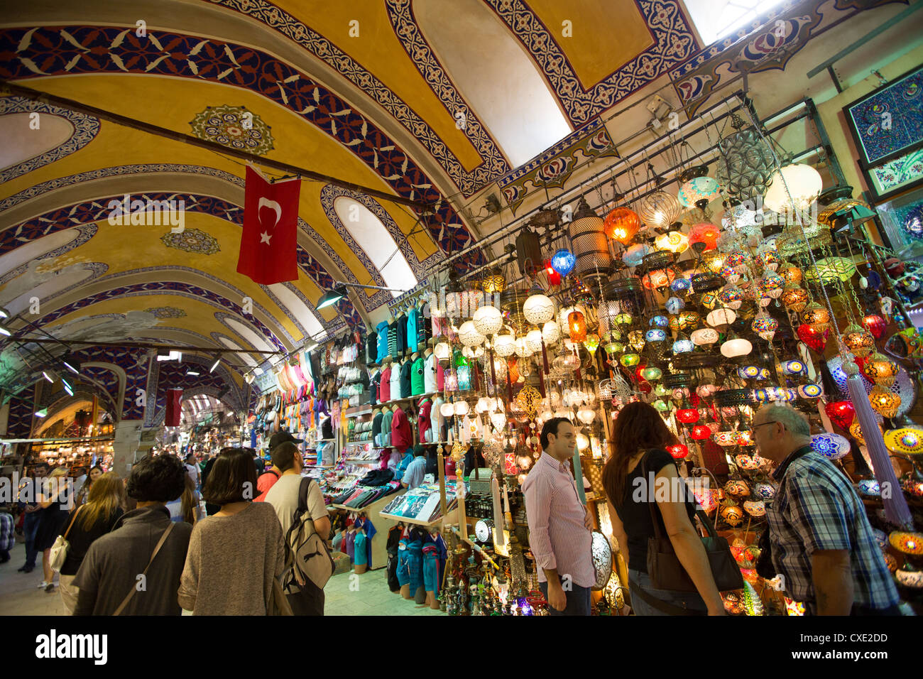 Shops and shopers at the Grand Bazaar, in Istanbul, in Turkey Stock ...