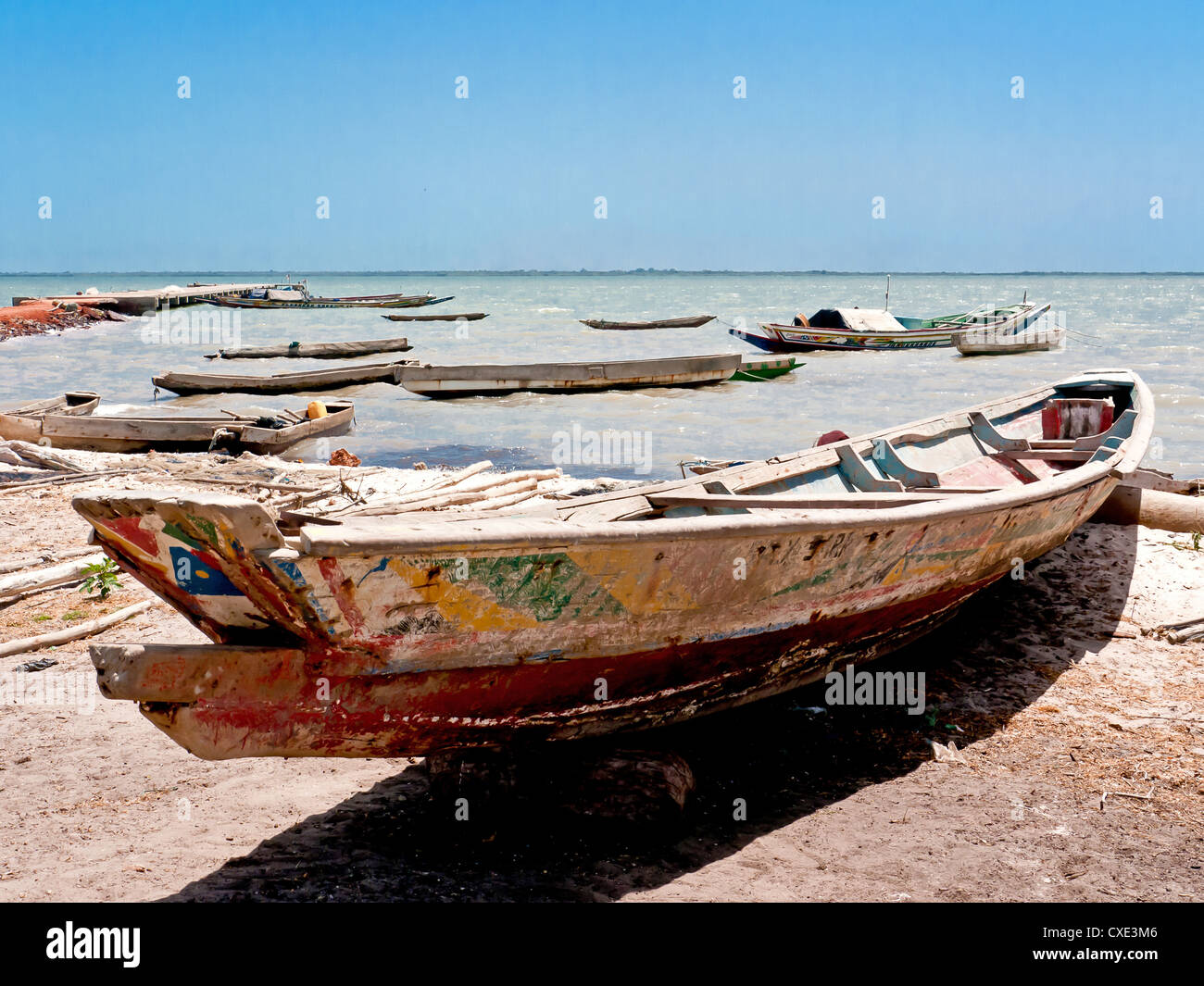 Rowing Boats on the beach of Albreda Island, The Gambia, West Africa ...
