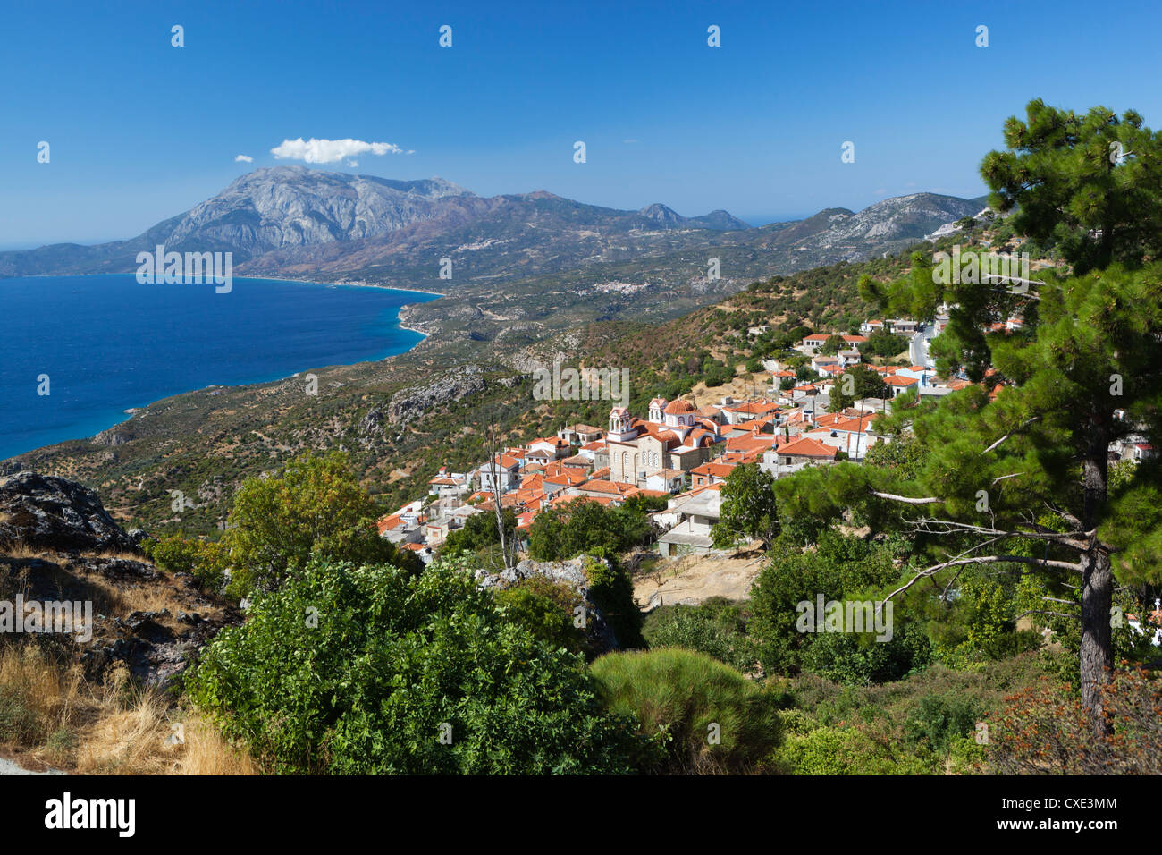 View to Mount Kerketeas and south west coast, Spatharaioi, Samos ...