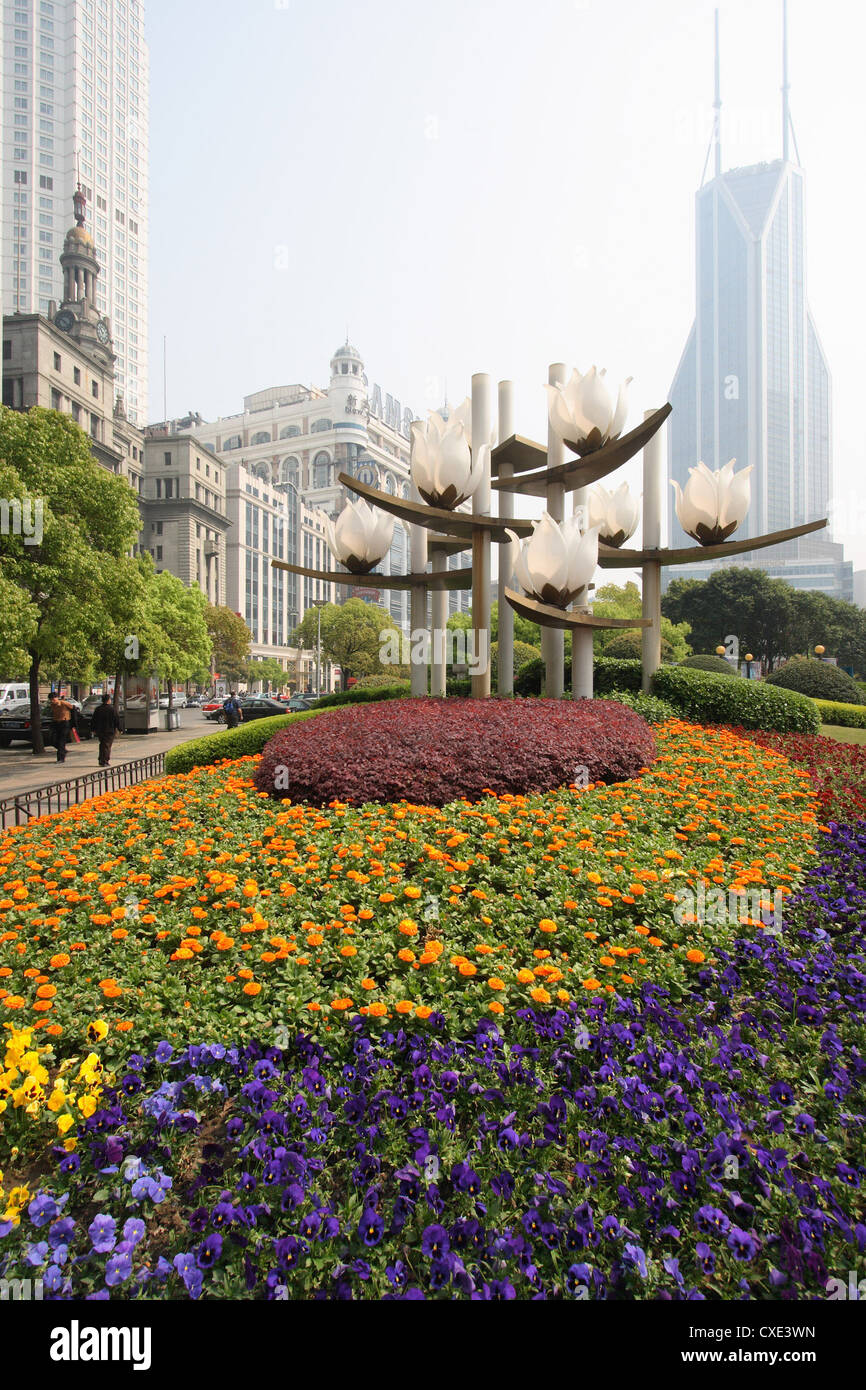 Shanghai, flower beds on Renmin Square Stock Photo - Alamy