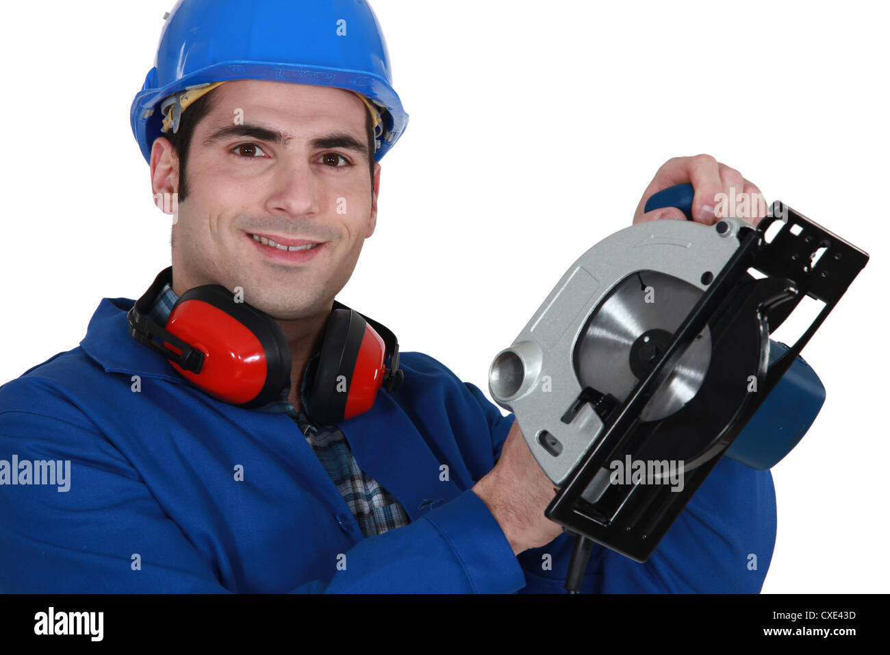 Man holding circular saw Stock Photo - Alamy