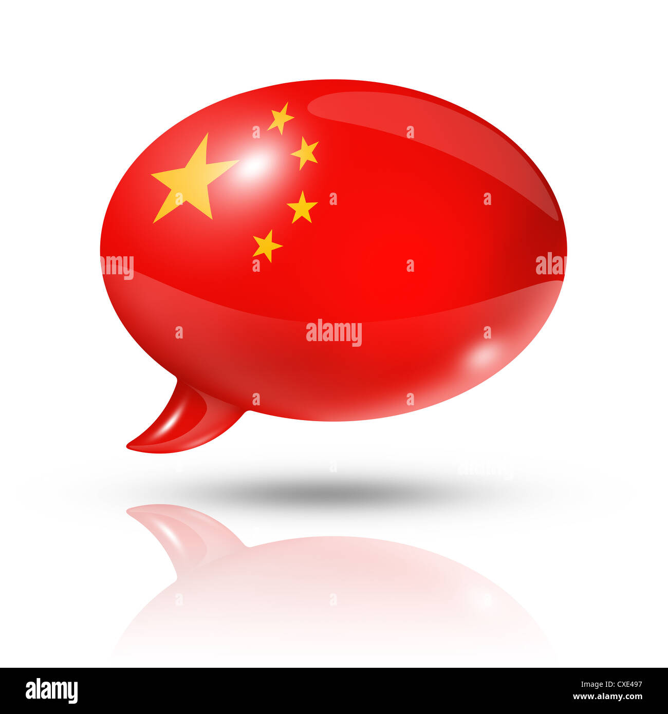 three dimensional China flag in a speech bubble isolated on white with ...