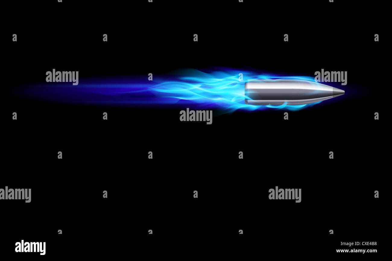Moving Blue Fiery Gun Bullet Shot. Illustration on black Stock Photo ...