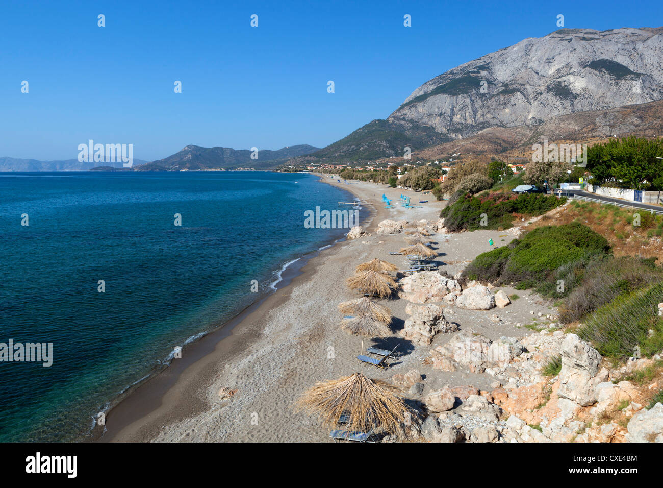 Beach and Mount Kerketeas, Kambos, Samos, Aegean Islands, Greece Stock ...