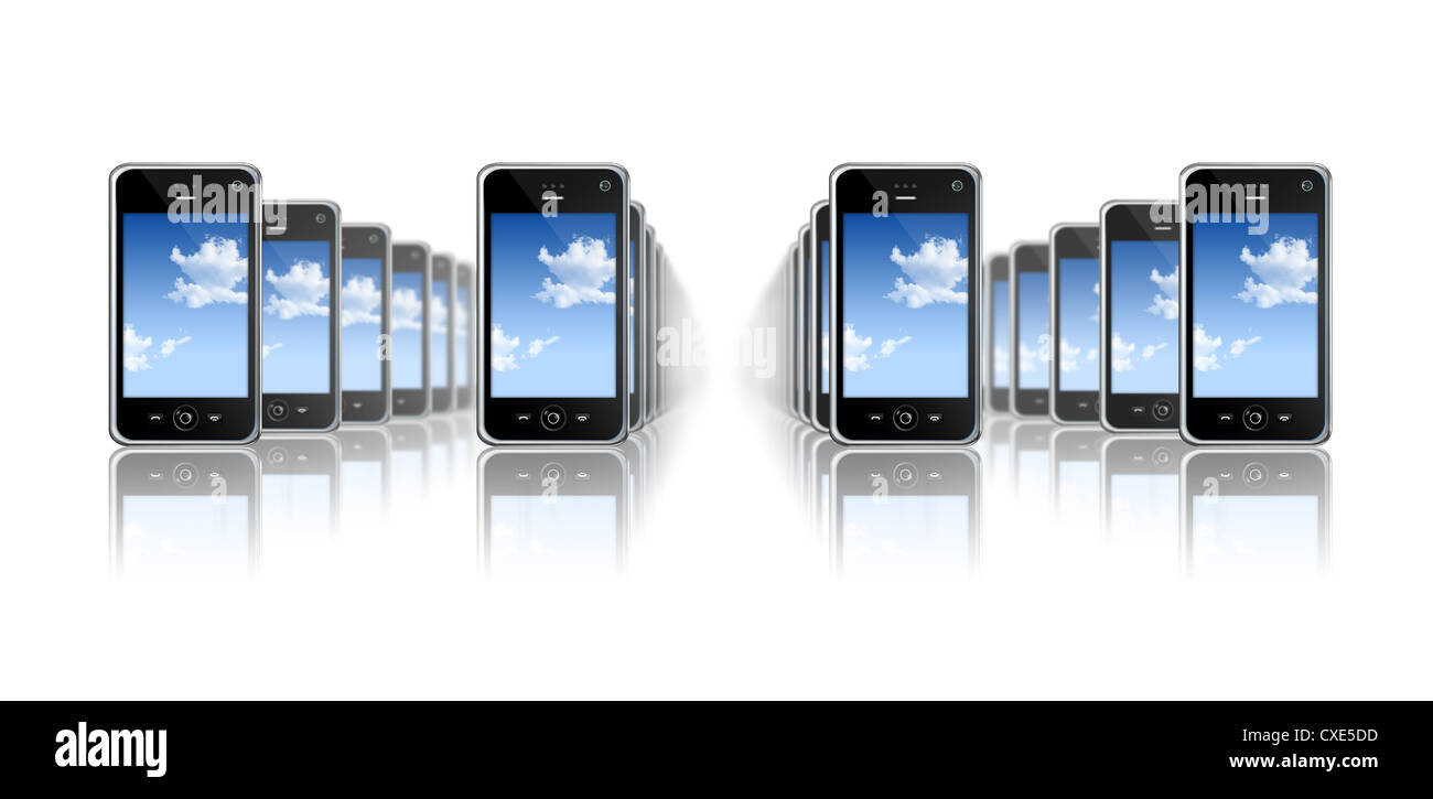 many three dimensional mobile phones on a white background Stock Photo ...