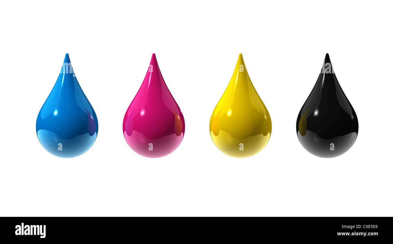 3D cmyk ink drops isolated on white Stock Photo - Alamy