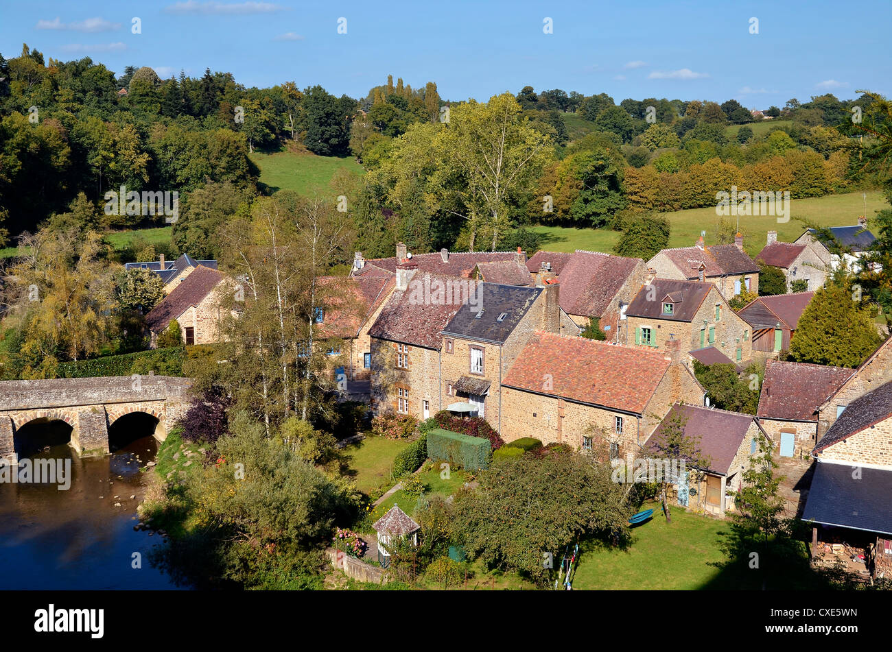 Aerial view of the village of Saint-Ceneri-le-Gerei, classified "The ...