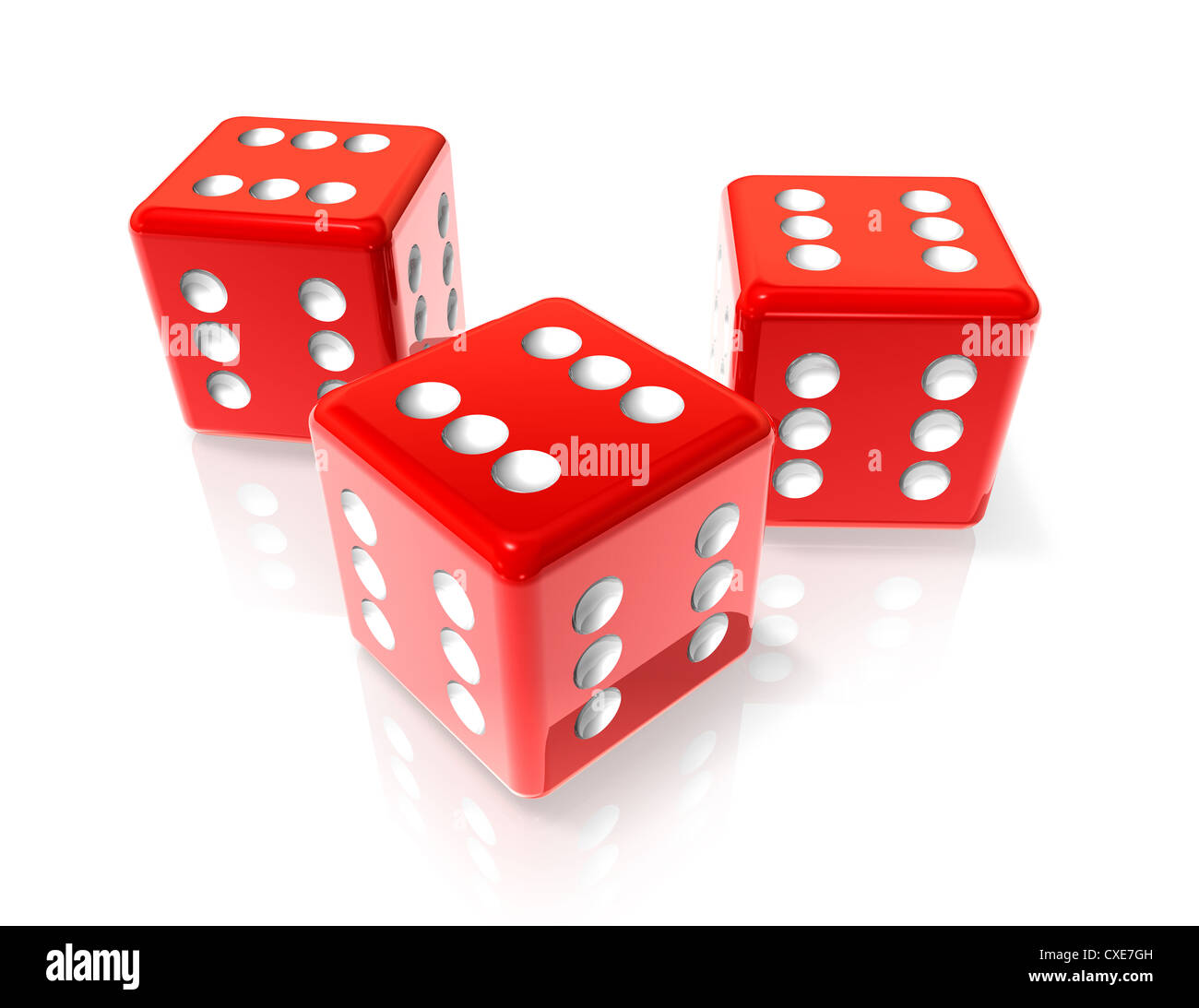 three 3D red dices with six on all sides. Win concept Stock Photo - Alamy