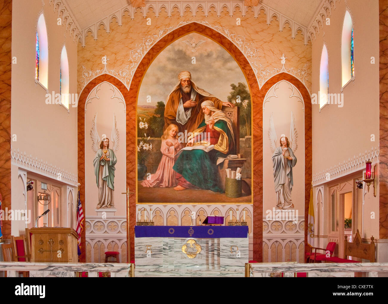 Mural by Polish artist Cezary Sienkiel, behind altar at St Ann's ...