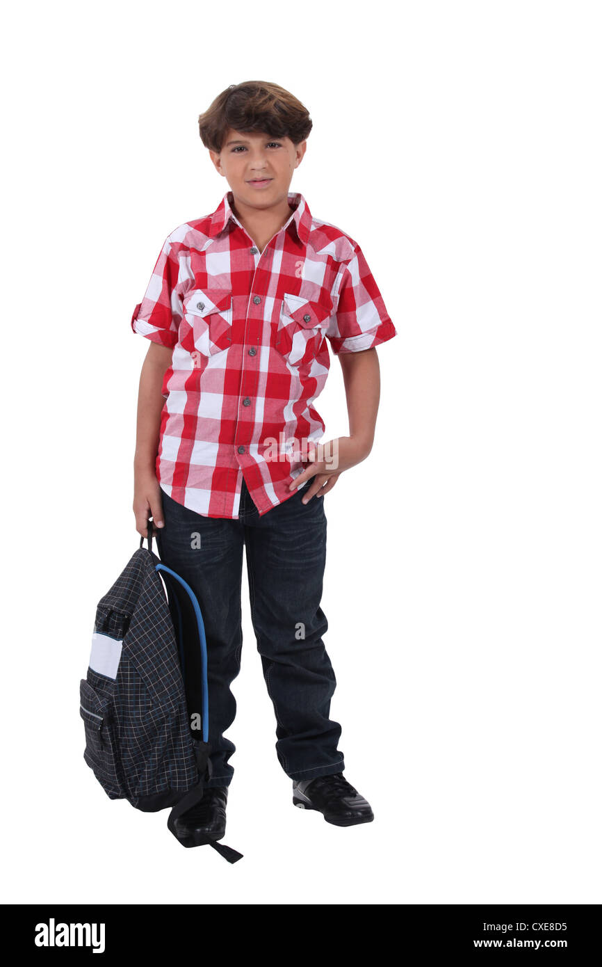 Schoolboy in a check shirt Stock Photo - Alamy
