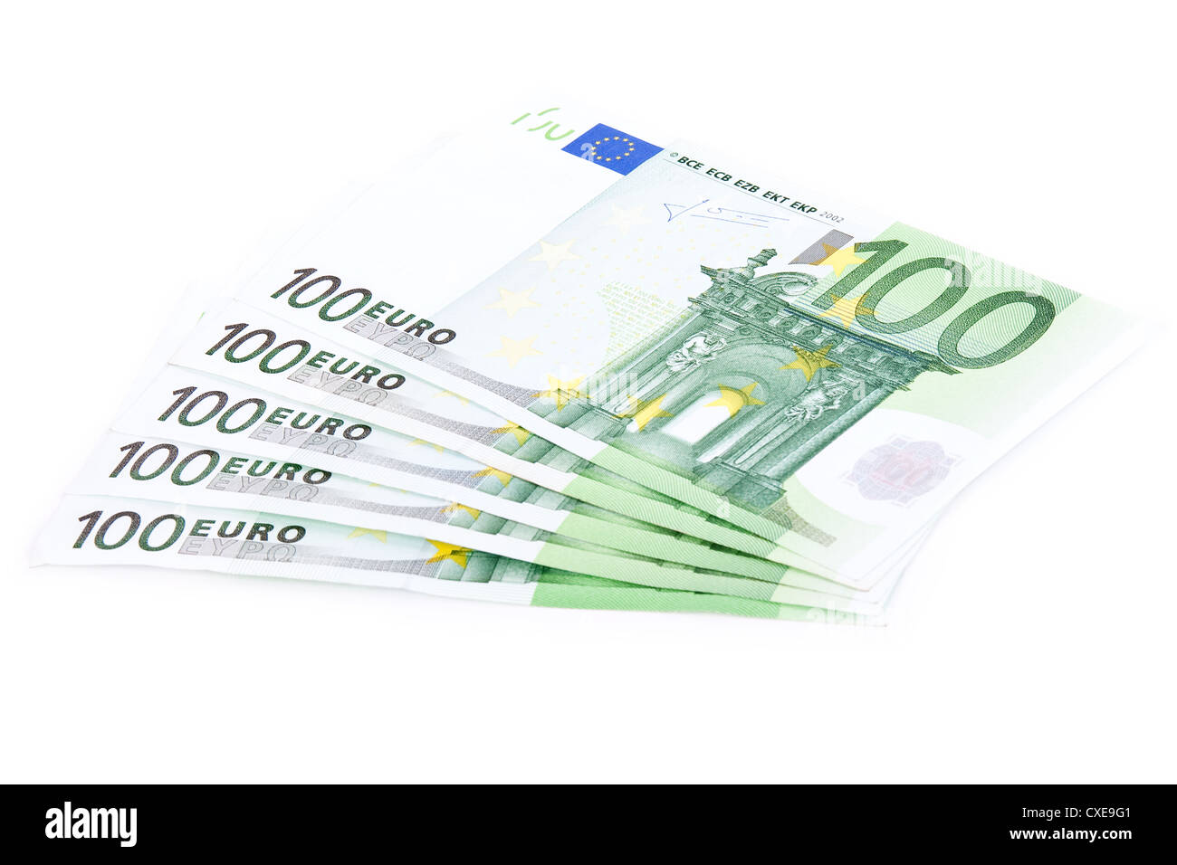 Close-up of 100 Euro banknotes isolated on white background Stock Photo ...