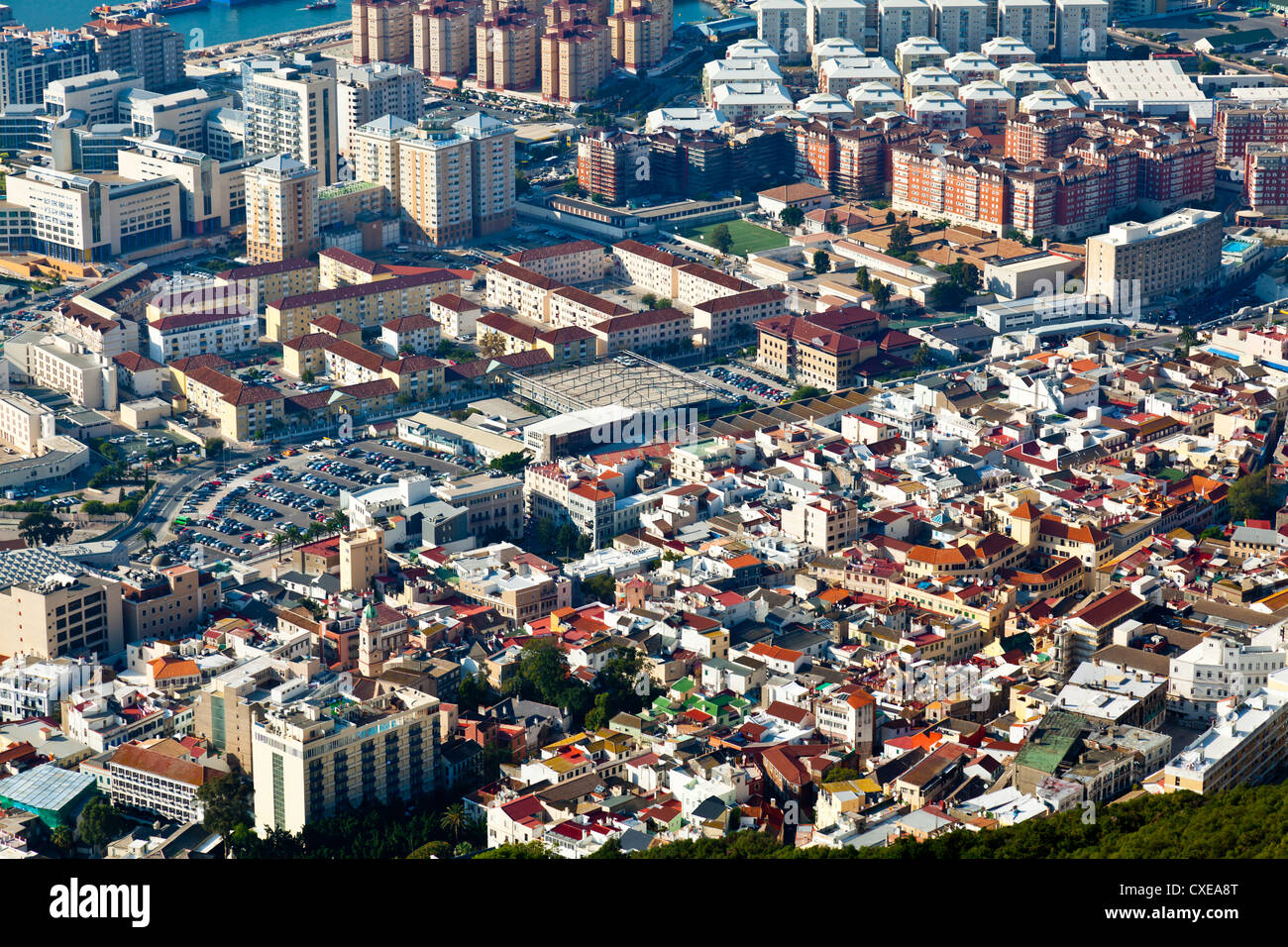 New and old Gibraltar Town from on top of the Rock, Gibraltar, Europe ...