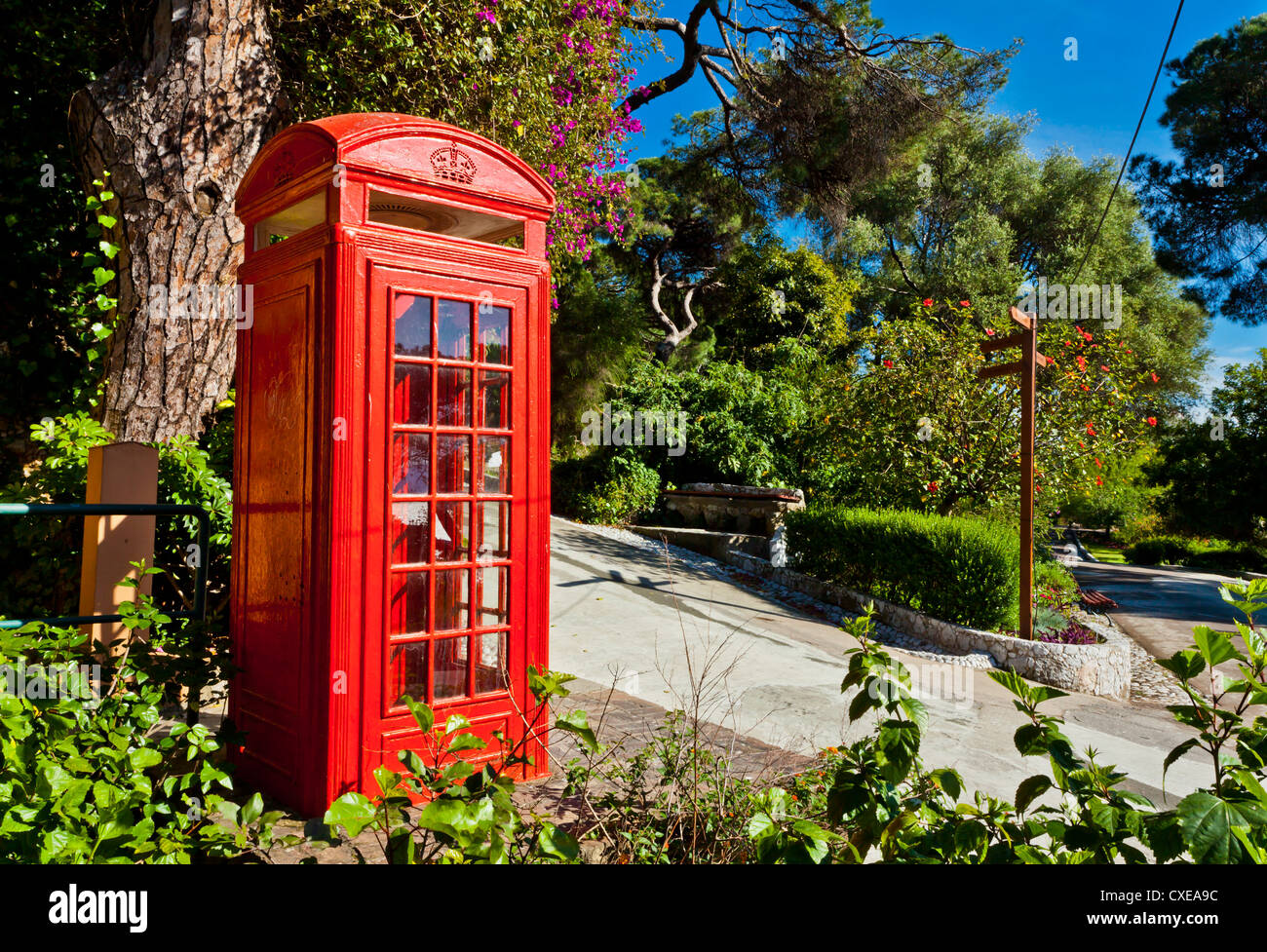 Red telephone box, Alameda Gardens, Gibraltar, Europe Stock Photo - Alamy