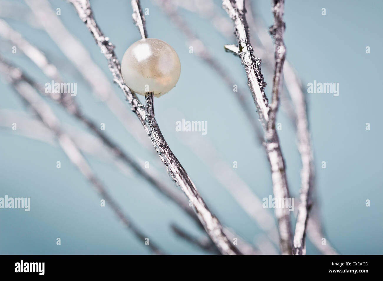 Silver branches with pearl decorations Stock Photo - Alamy