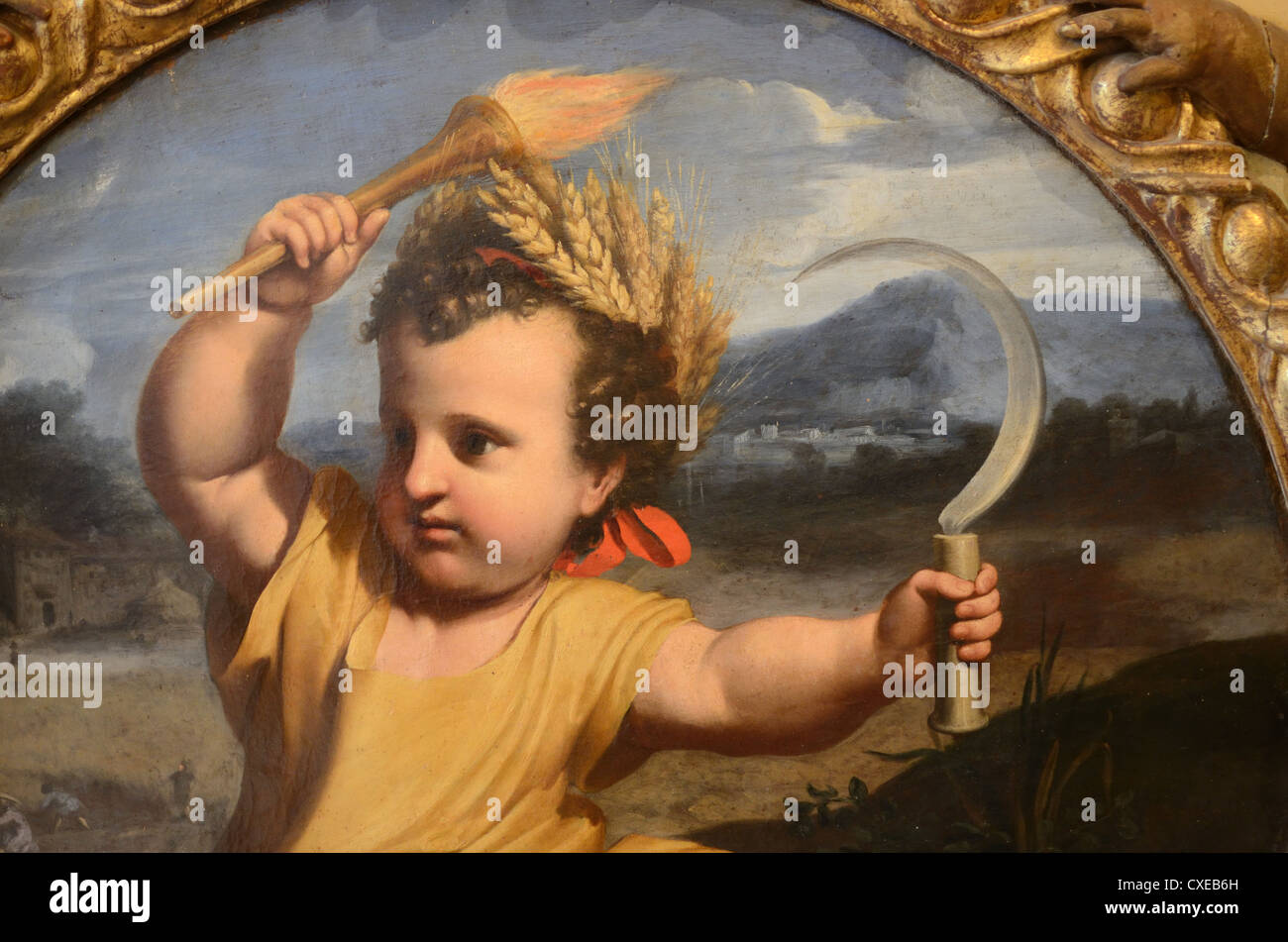 Wall Painting of the Four Seasons Summer Cherub or Angelic Boy with ...