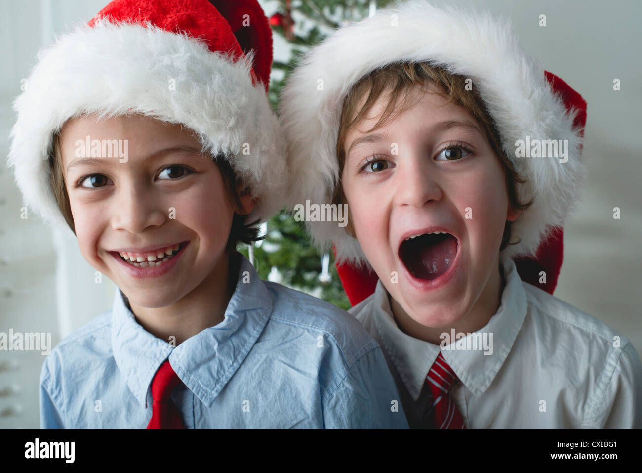 Boys wearing Santa hats, portrait Stock Photo - Alamy