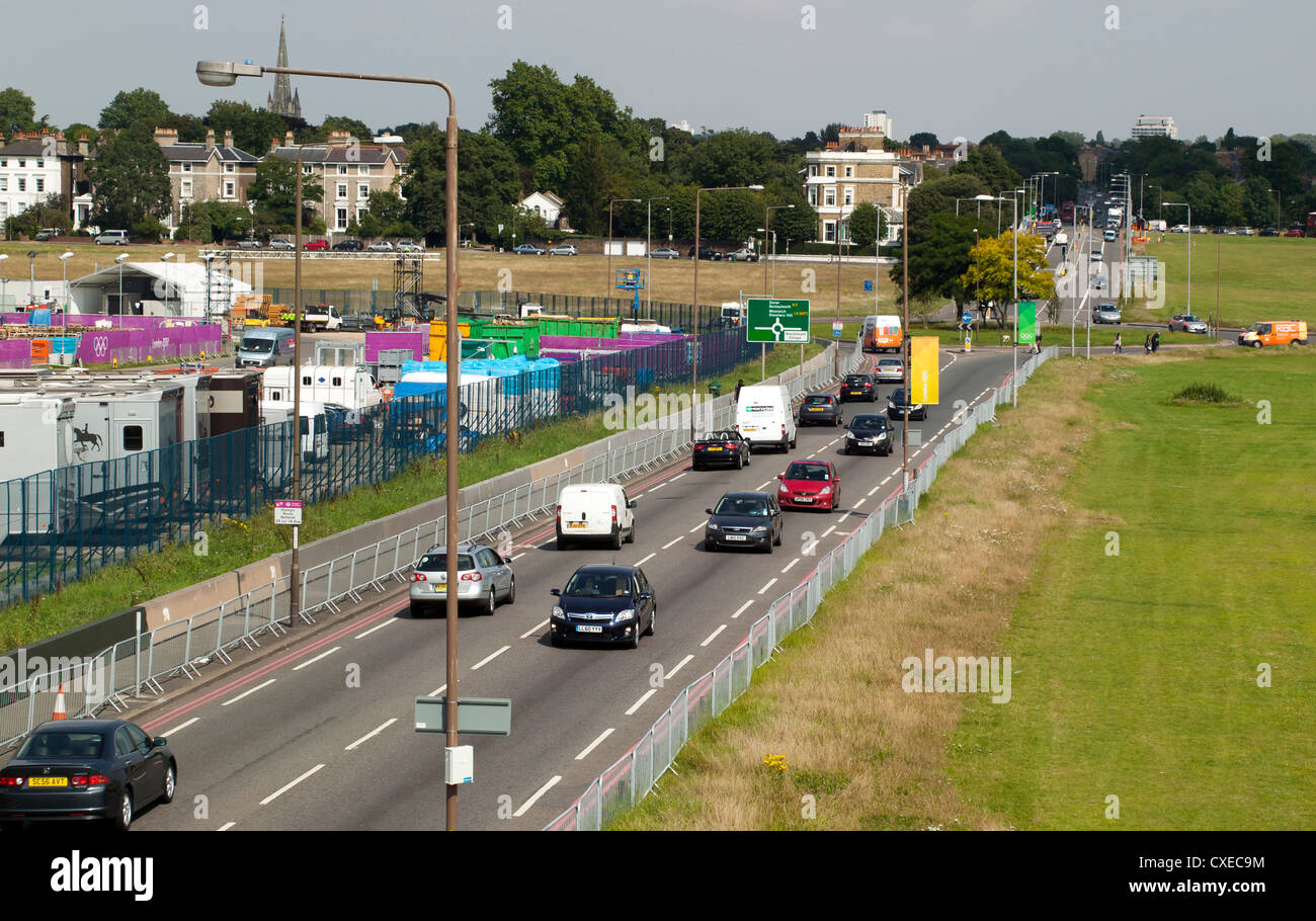 Arial view of Shooters Hill Road (A2), seen from the temporary ...