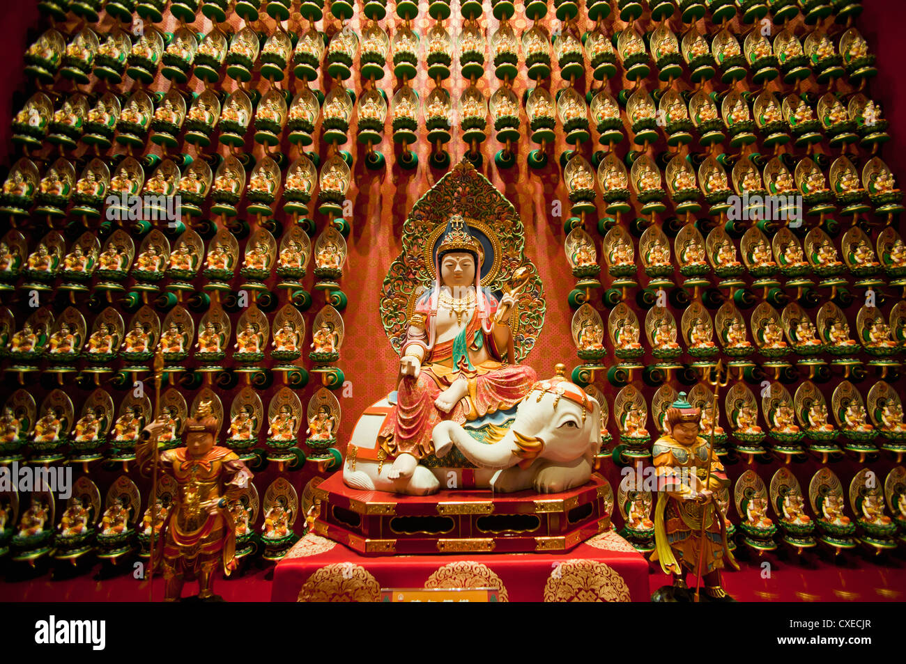 Wall of gold statues at the Buddha Tooth Relic Museum in Chinatown ...