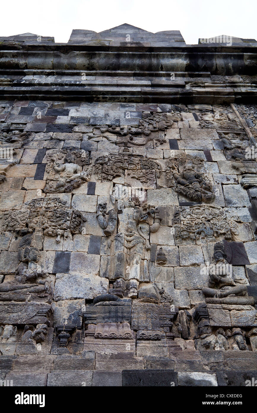 Wall Relief of the Buddhist Temple Candi Mendut in Indonesia Stock ...