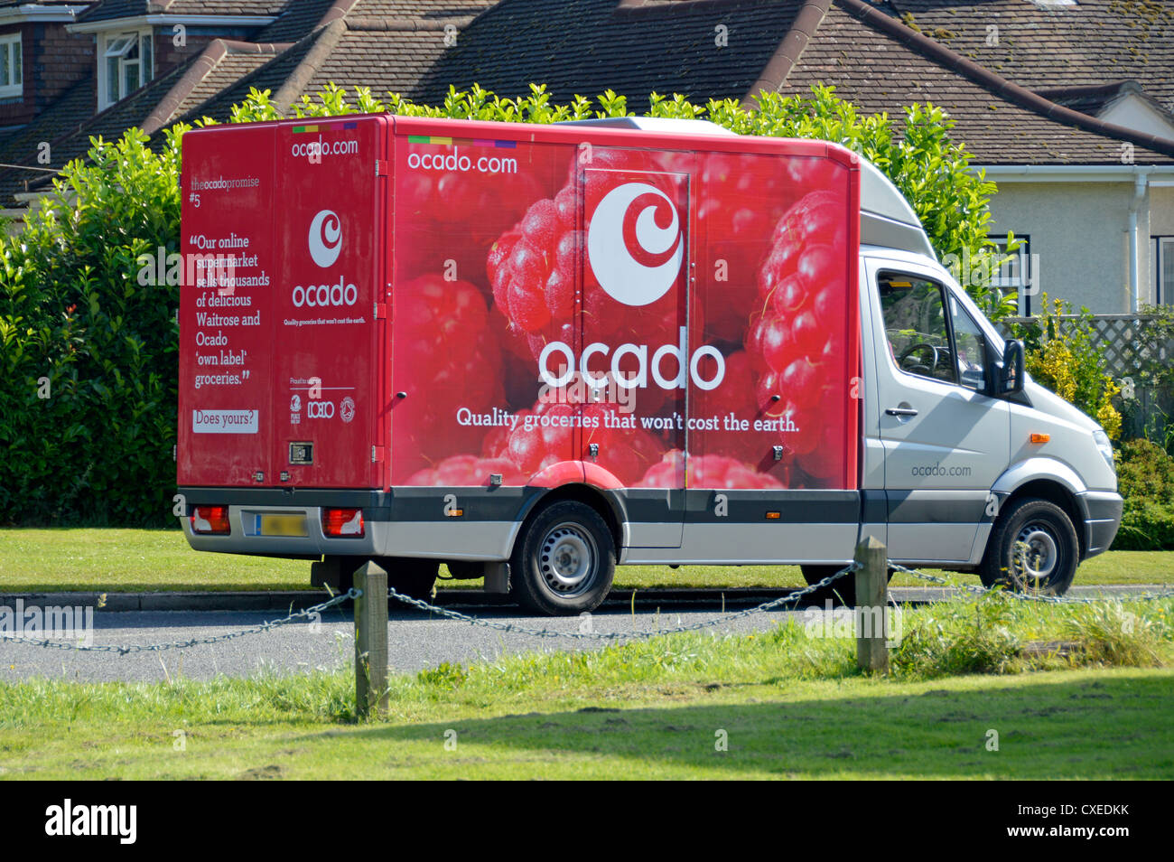 Ocado groceries home delivery van parked in residential turning whilst ...