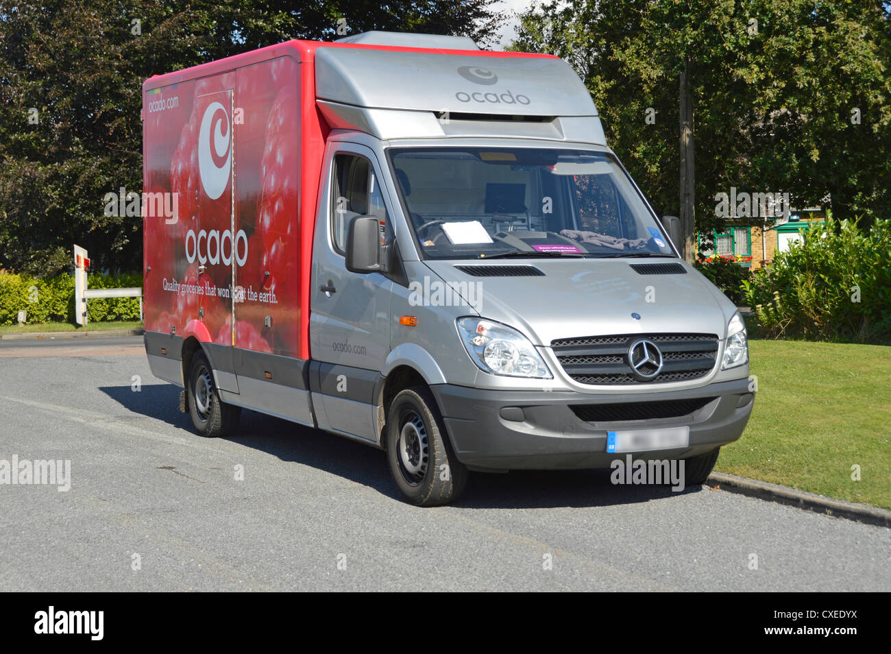 Ocado groceries home delivery van (obscured numberplate) parked in ...