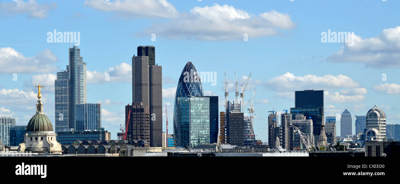 Blue sky sunny day in City of London skyline buildings including Old ...