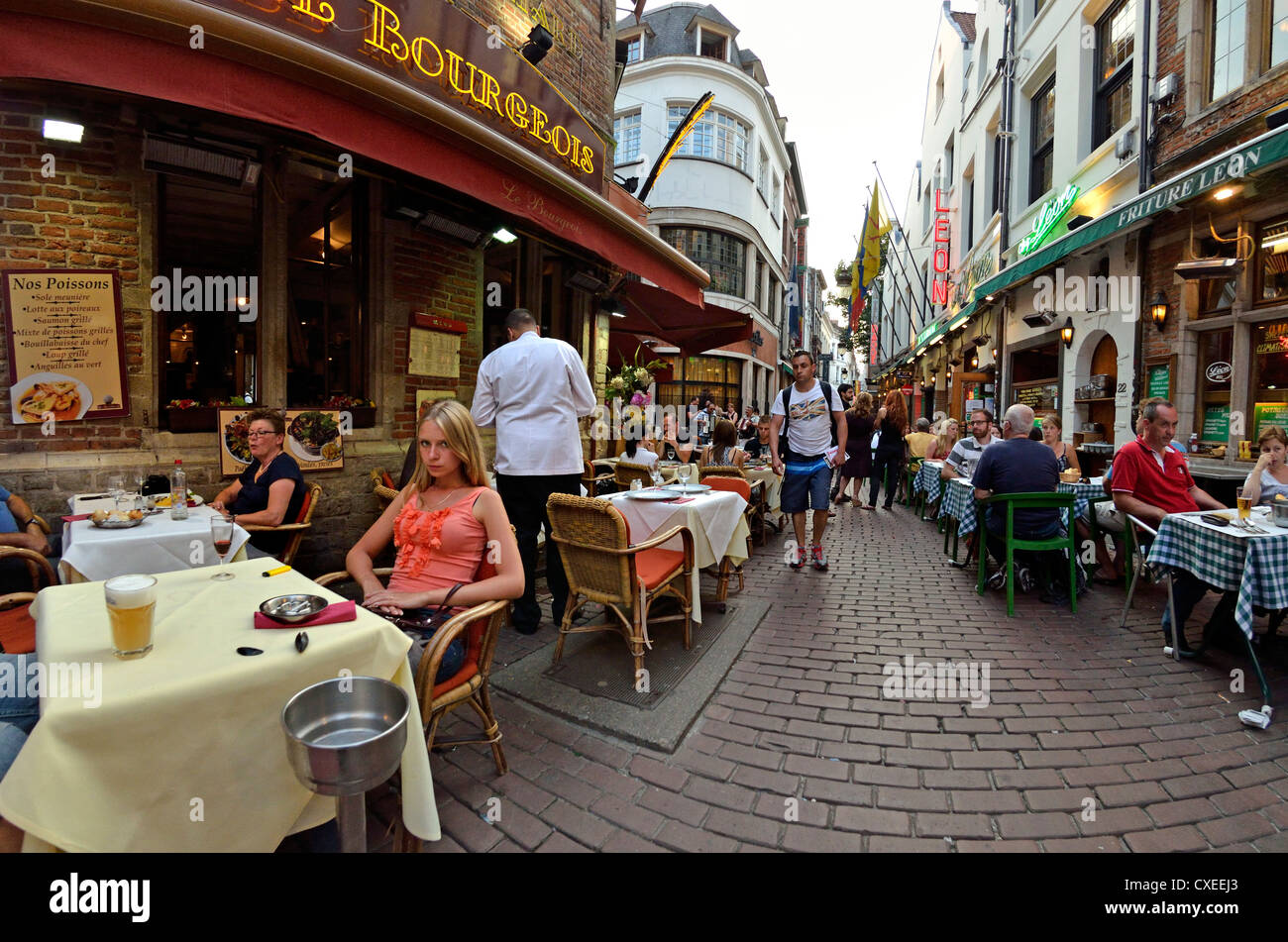 Brussels, Belgium. Restaurants in backstreet Stock Photo - Alamy