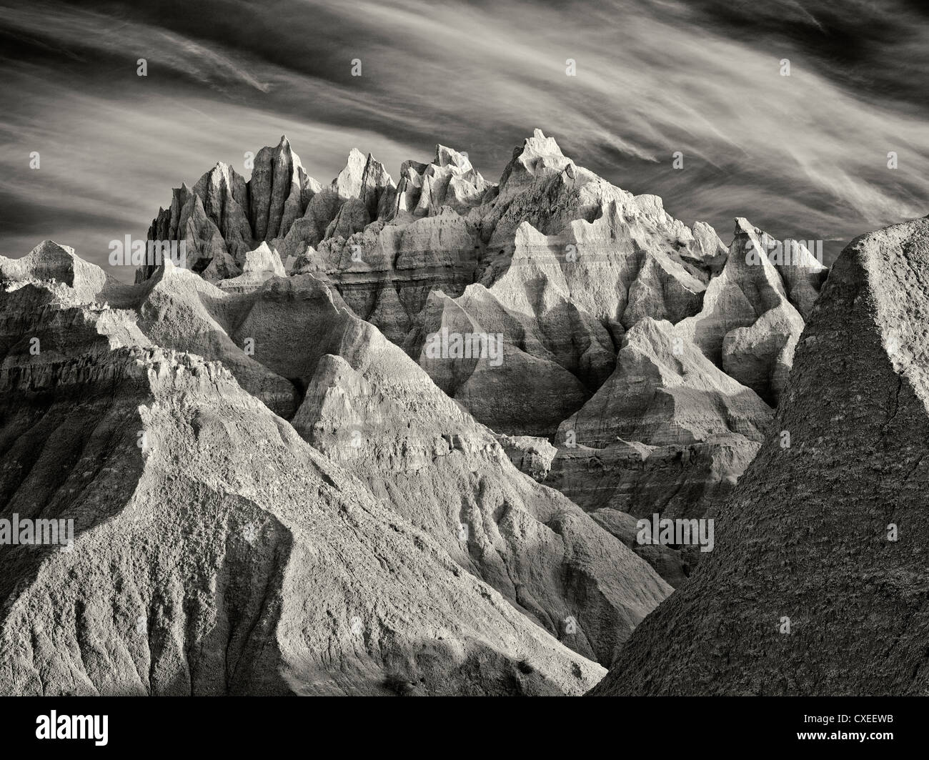 Eroded rock formations. Badlands National Park. South Dakota Stock ...