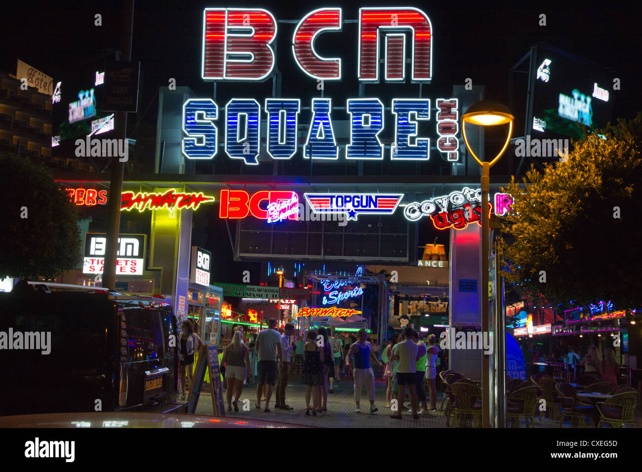 BCM square disco sign Magaluf Mallorca Majorca Balearic islands Spain ...