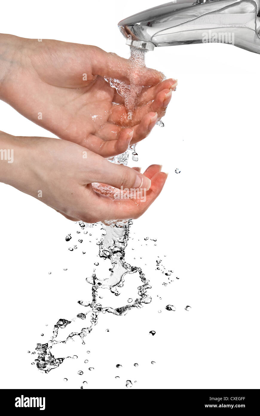 hands with pouring water isolated on white Stock Photo - Alamy