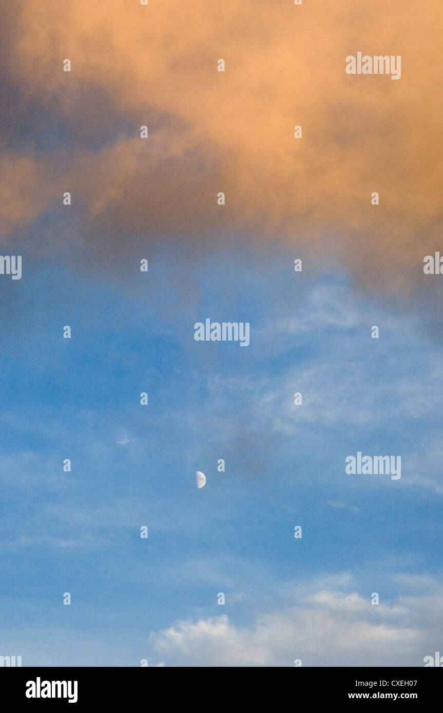 half moon in magic hour sky Stock Photo - Alamy