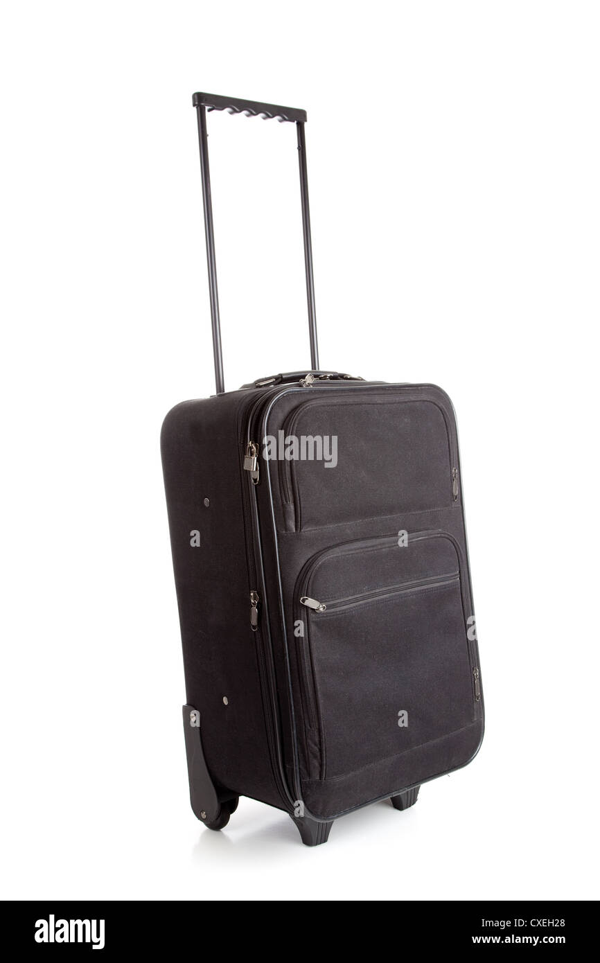 A black rolling suitcase on a white background Stock Photo - Alamy