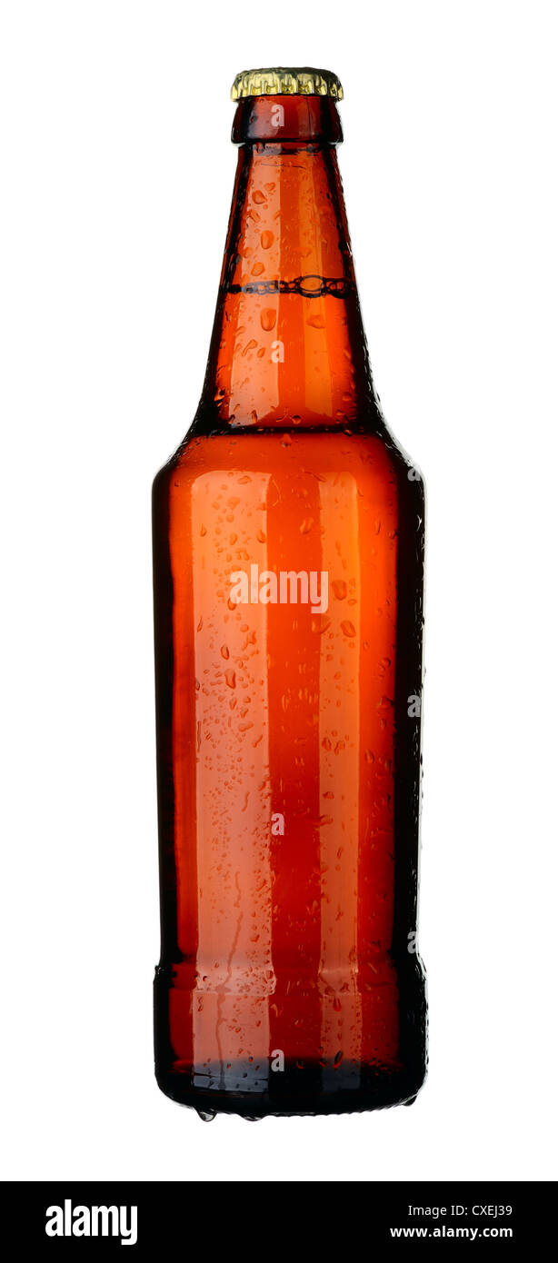 Bottle of lager beer from brown glass, isolated on a white background ...