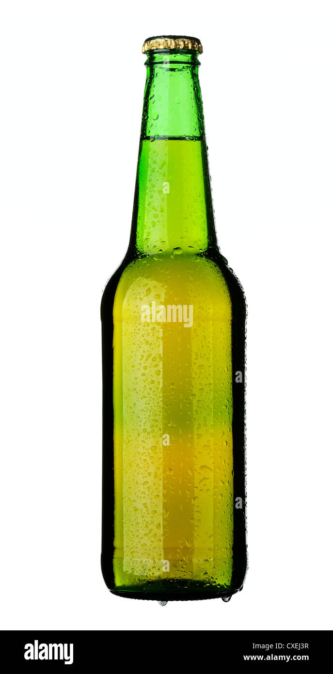 Bottle of lager beer from green glass, isolated on a white background ...