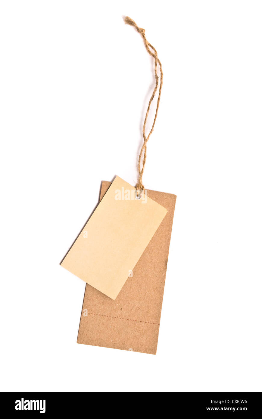 Blank tag tied with brown string Stock Photo - Alamy
