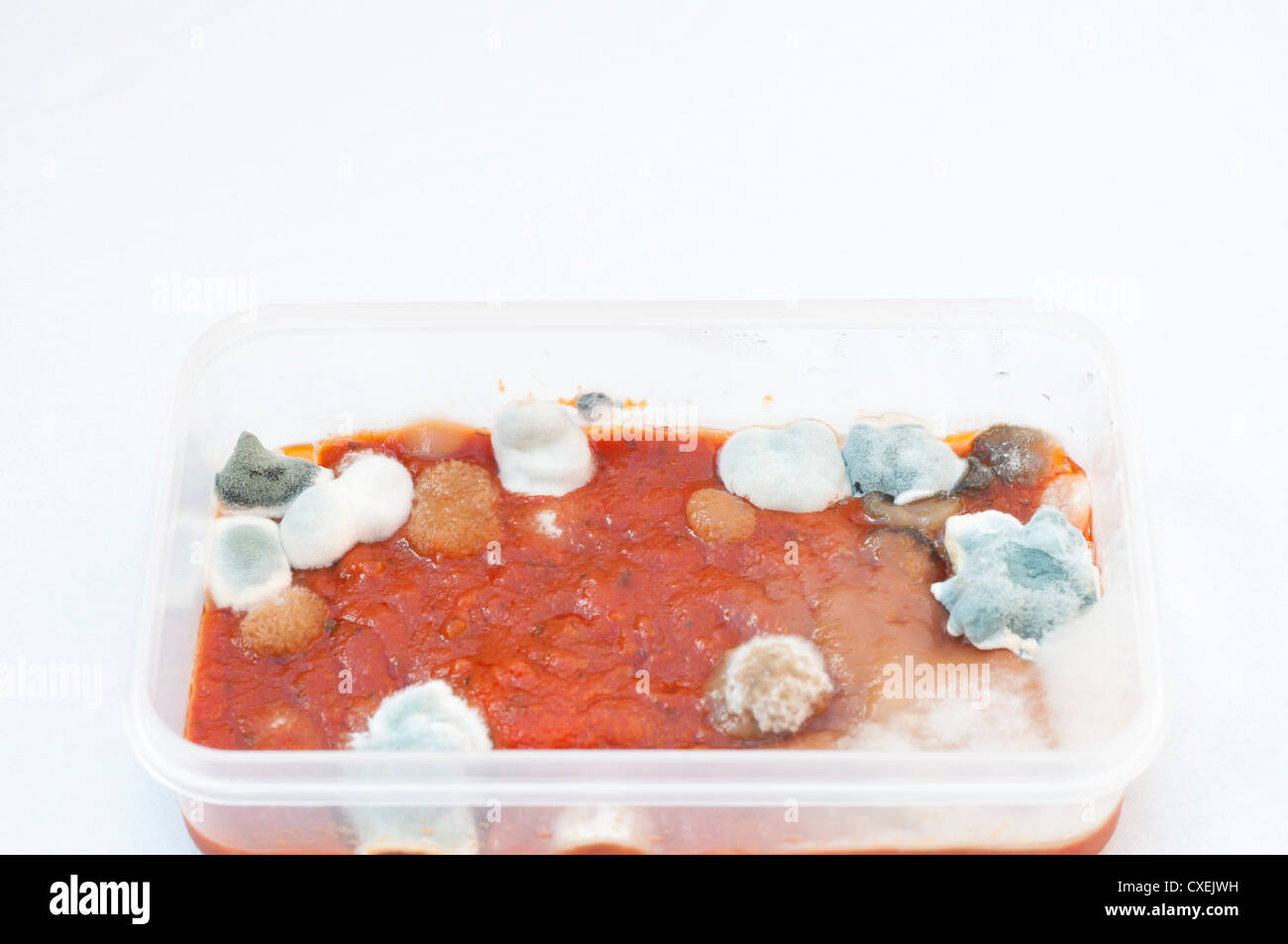 Food sauce stored in container gone mouldy Stock Photo - Alamy